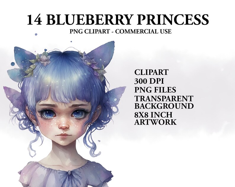 Blueberry Princess Watercolor Clipart Princess Clipart PNG - Etsy