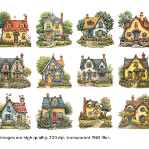 Cutest Houses Watercolor Clipart, Home Sweet Home Clipart, Country ...