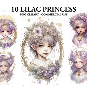 Lilac Princess Watercolor Clipart, Princess Clipart PNG, Portrait Girl ...
