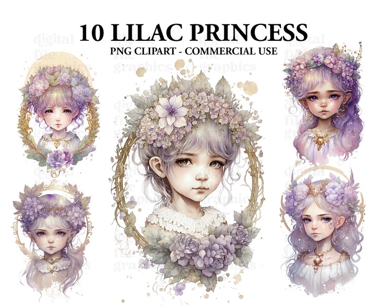 Lilac Princess Watercolor Clipart Princess Clipart PNG - Etsy