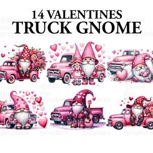 Valentines Day Truck Gnome Watercolor Clipart, Heart Gnome Clipart PNG ...