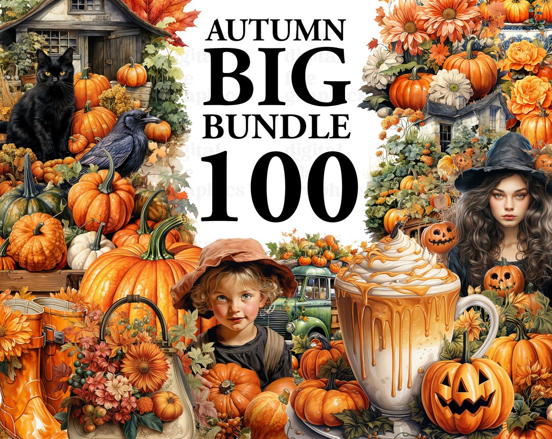 BIG AUTUMN Pumpkin Watercolor Clipart Bundle, Autumn Pumpkin Clipart ...