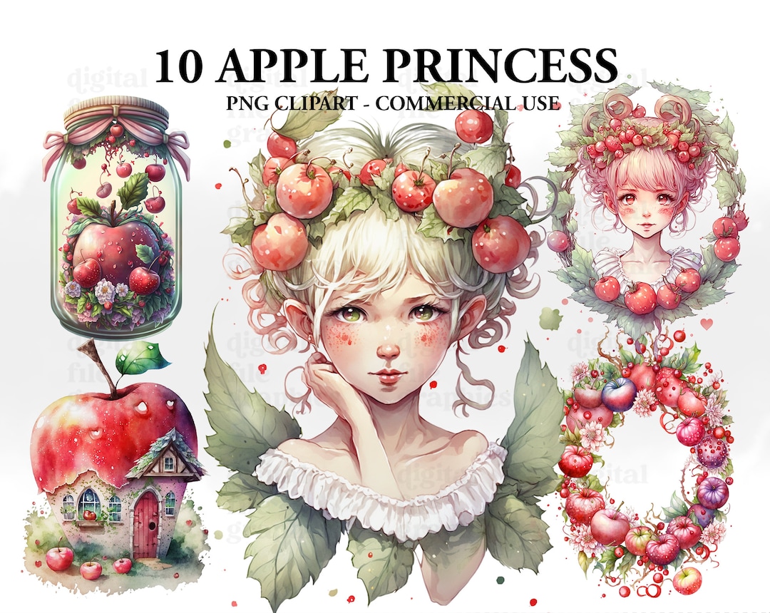 Apple Princess Watercolor Clipart Princess Clipart PNG - Etsy