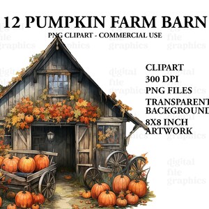 Autumn Pumpkin Farmers Barn Watercolor Clipart, Fall Orange Autumn ...