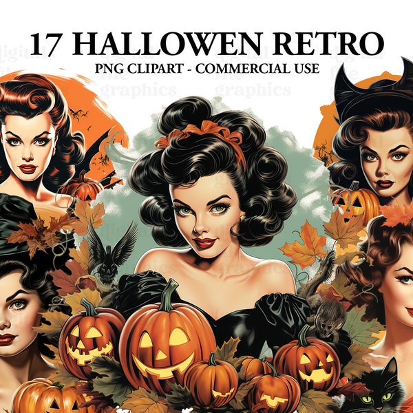Halloween Retro Clipart - Etsy