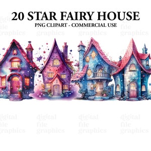 Star Pastel Fairy House Watercolor Clipart, Kids Art Clipart, Fantasy ...