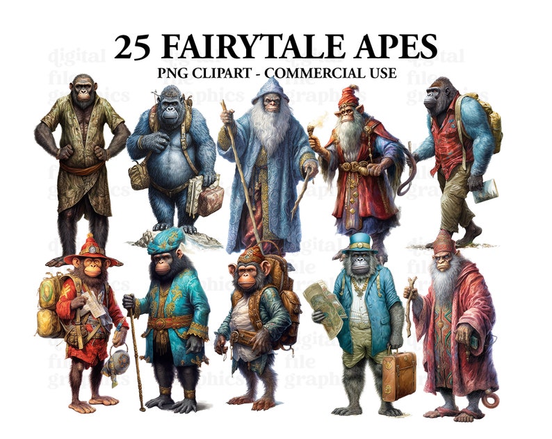 Fairytale Apes Watercolor Clipart Fairytale Clipart PNG - Etsy