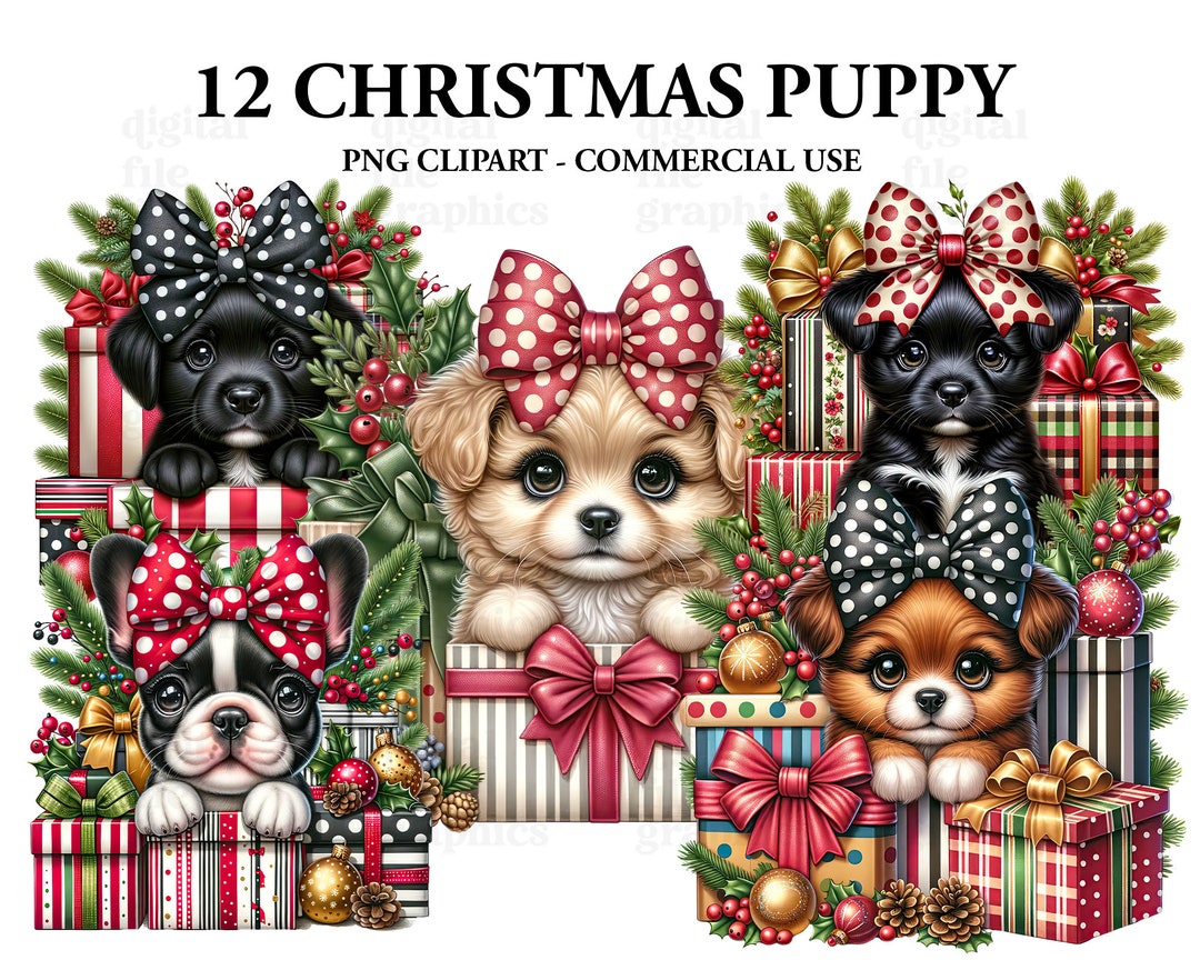 Christmas Puppy Watercolor Clipart, Cute Puppies Dog Winter Clipart PNG ...