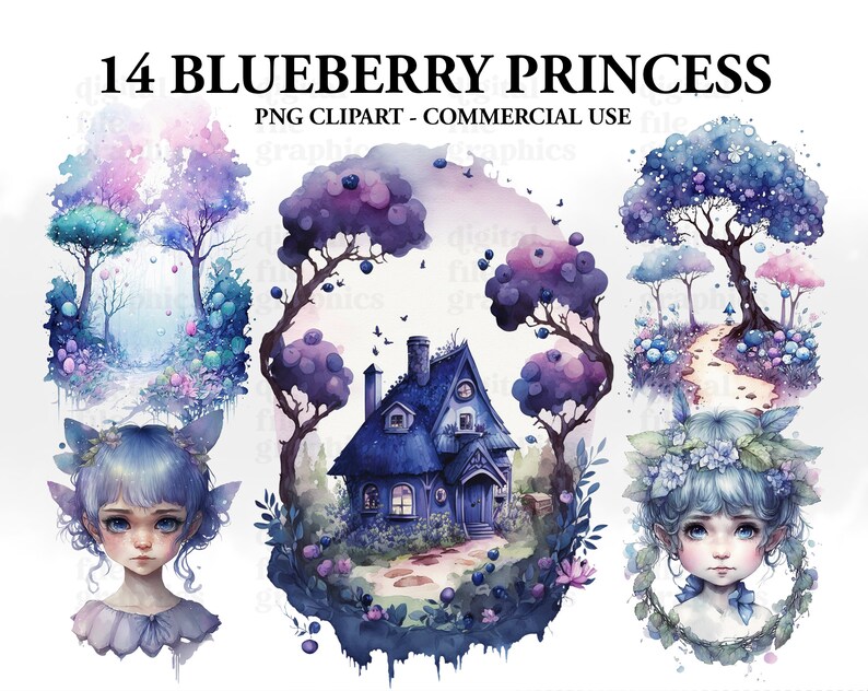 Blueberry Princess Watercolor Clipart Princess Clipart PNG - Etsy