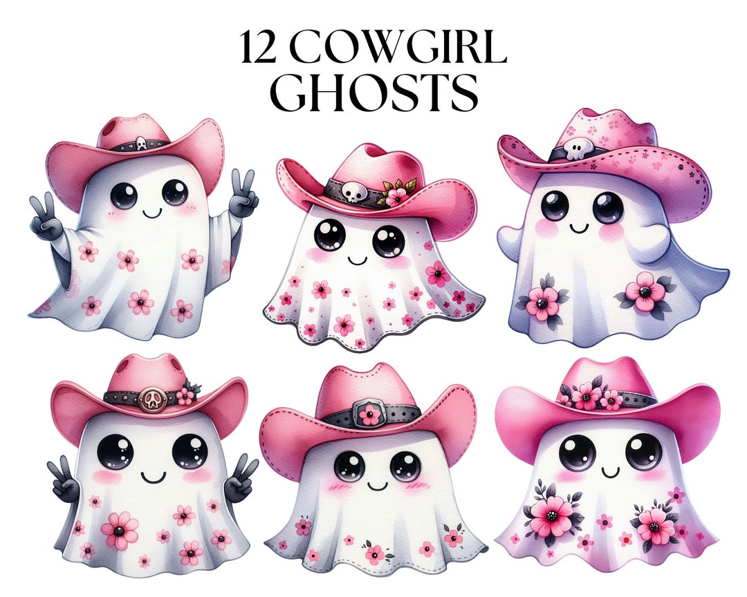Halloween Cowgirl Ghost Watercolor Clipart, Autumn Ghost Clipart PNG ...