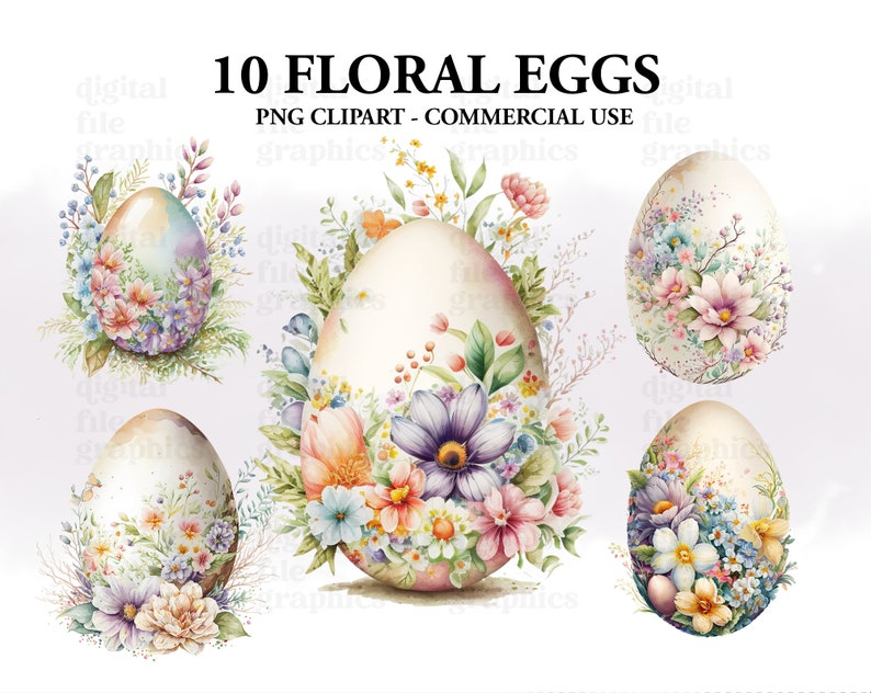 Floral Eggs Watercolor Clipart Easter Egg PNG Art Floral EGG - Etsy