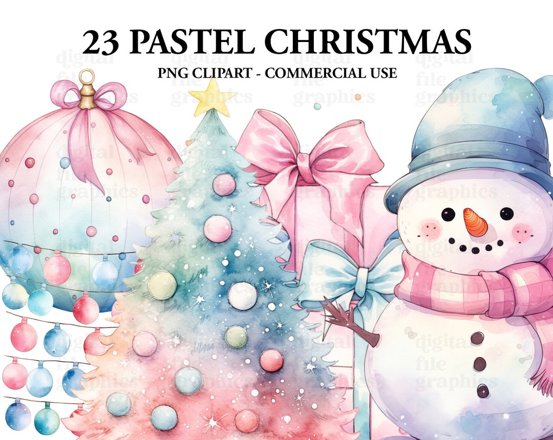 Pastel Color Christmas Watercolor Clipart, Christmas Tree Clipart PNG ...
