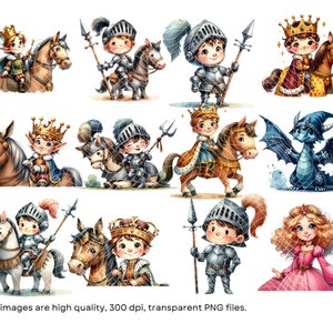 Medieval Clipart Watercolor Clipart, Knight and Dragons Graphics ...