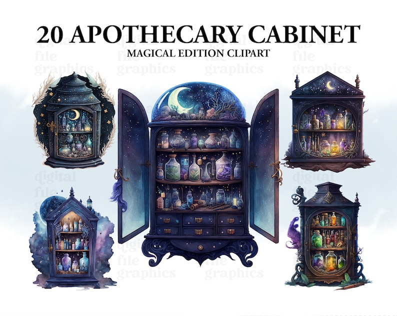Witches Apothecary Cabinet Watercolor Clipart Magical - Etsy