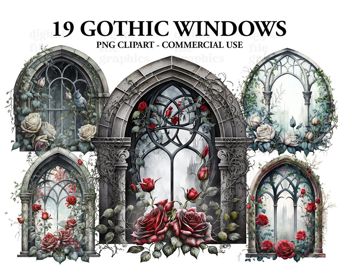 GOTHIC Window Watercolor Clipart, Window Clipart, Dark Fantasy Clipart ...