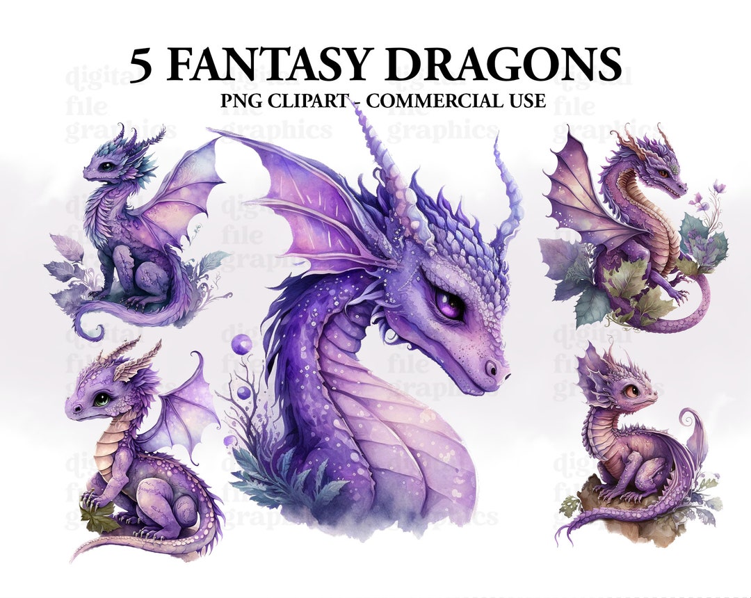 Fantasy Dragons Watercolor Clipart, Magical Mystical Art, Fantasy ...