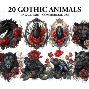 Gothic Animals Watercolor Clipart, Black Animal Clipart, Gothic ...