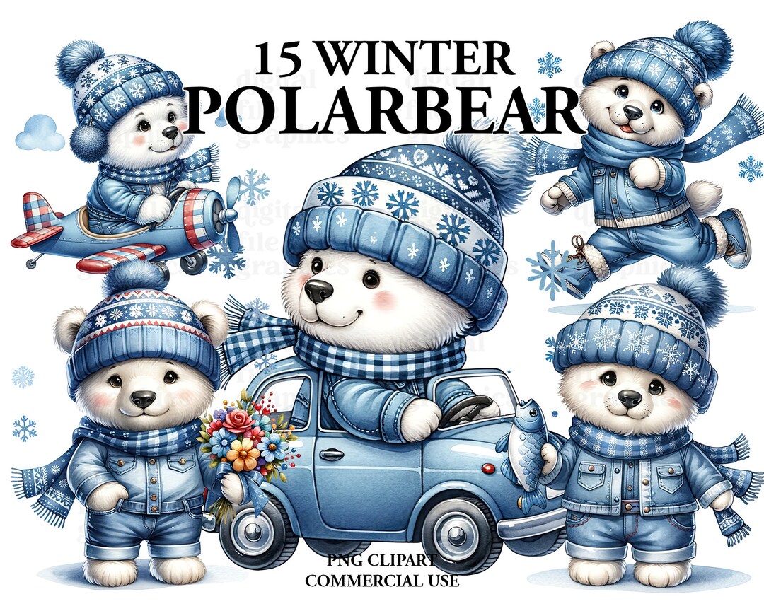 Winter Polarbear Watercolor Clipart, Polarbear Winter Clipart PNG ...