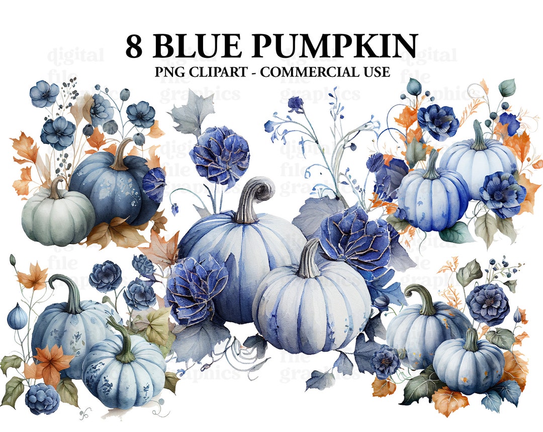 Blue Pumpkin Clipart, Watercolor Pumpkin Clipart, Autumn Clip Art ...