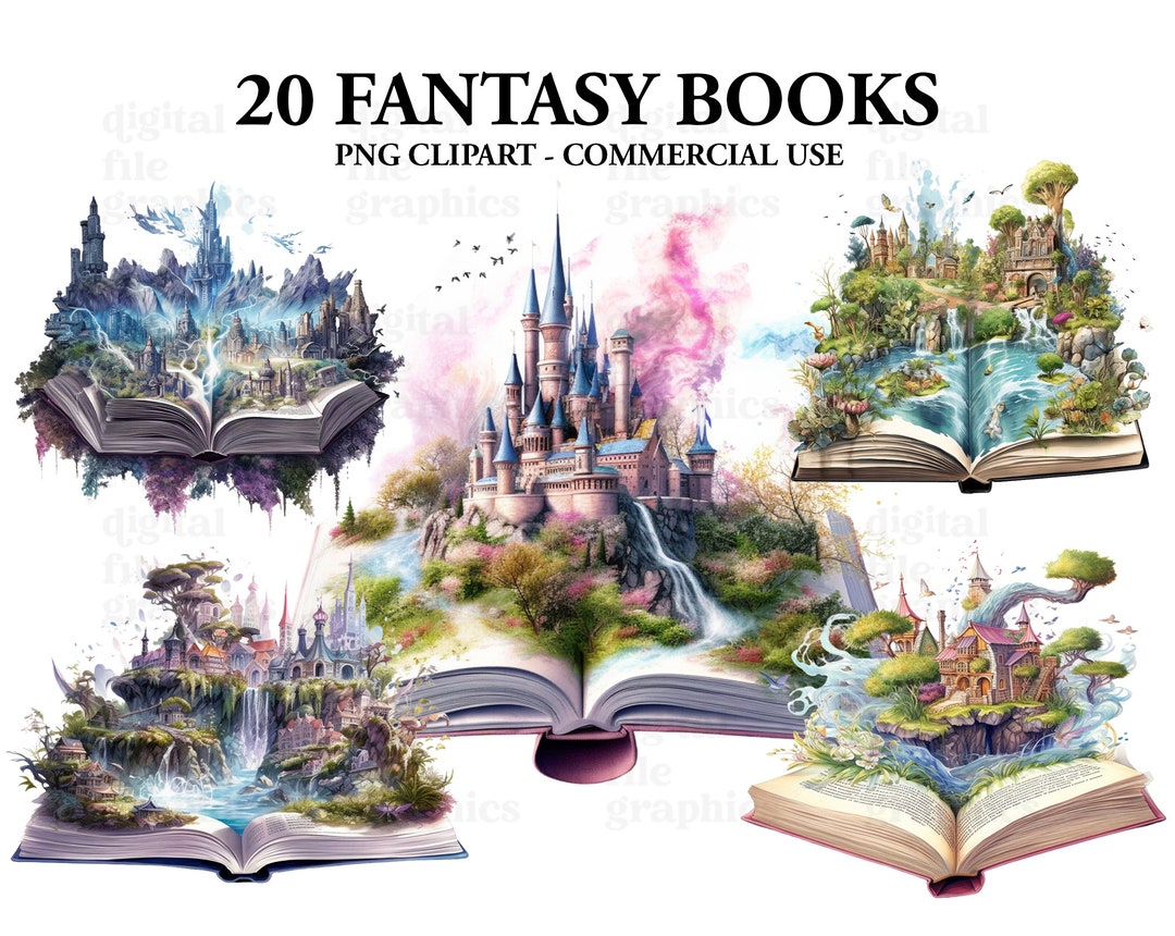 Fantasy Book Watercolor Clipart, Fairytale Saga, Kids Art Clipart ...