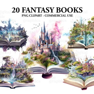 Fantasy Book Watercolor Clipart, Fairytale Saga, Kids Art Clipart ...