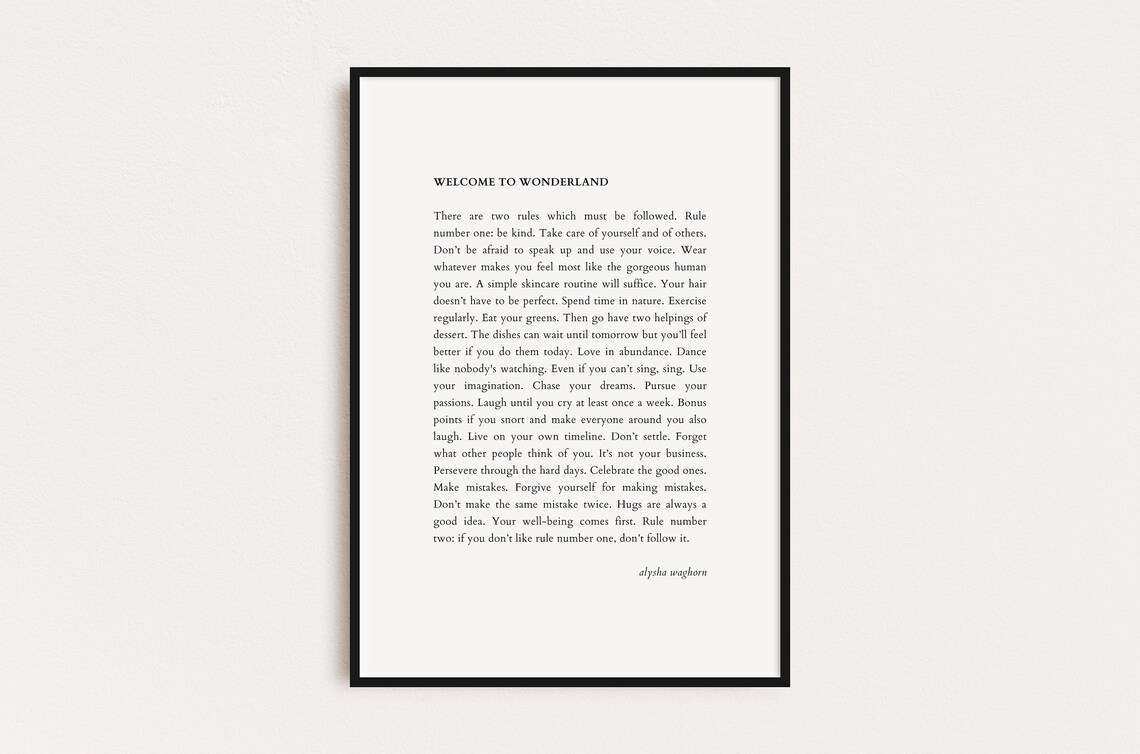 WONDERLAND, Alysha Waghorn Quote, Quotes Print, Poster Print, Wall Art ...