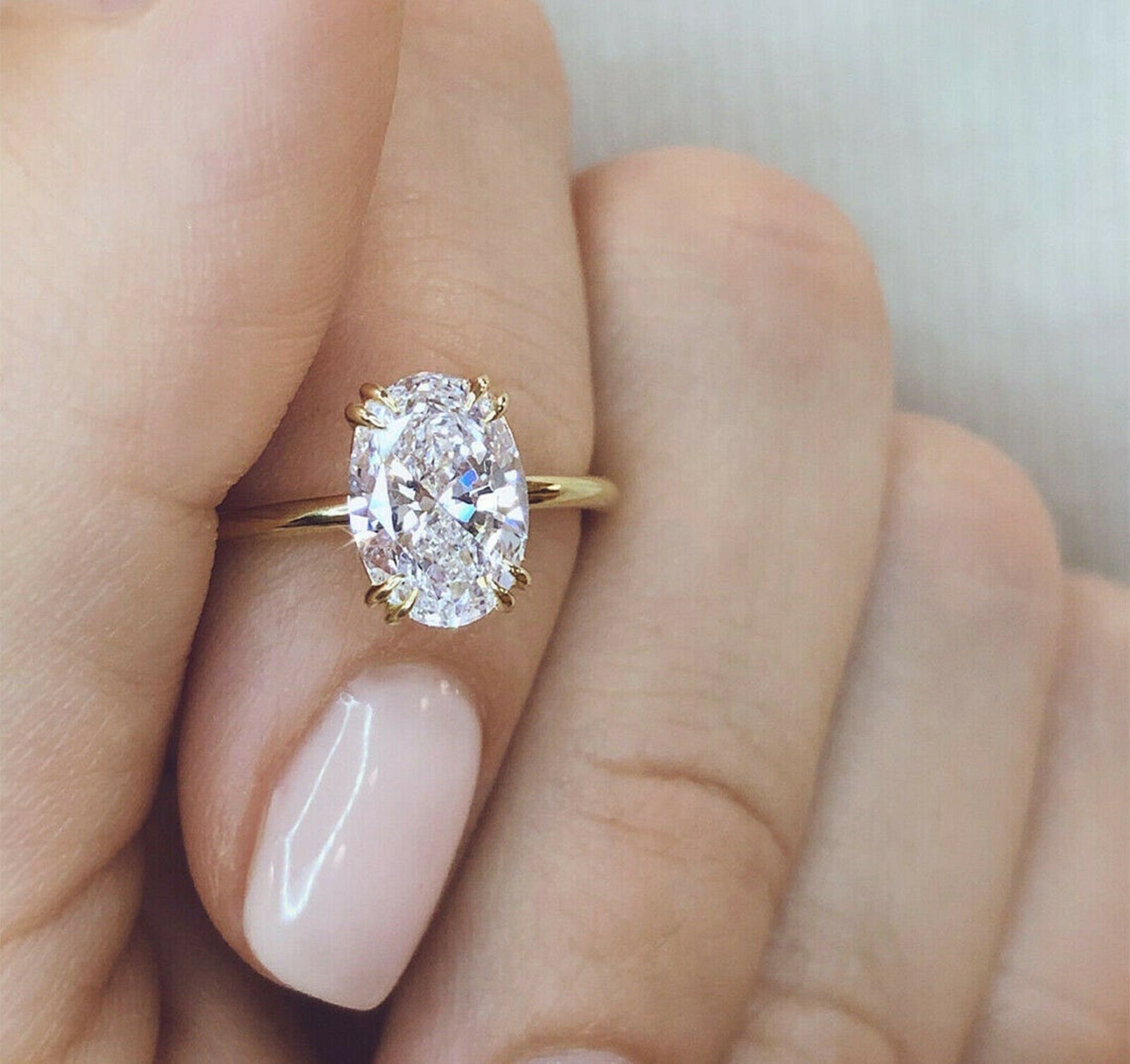 14k Yellow Gold Moissanite Engagement Ring Oval Cut Solitaire Etsy