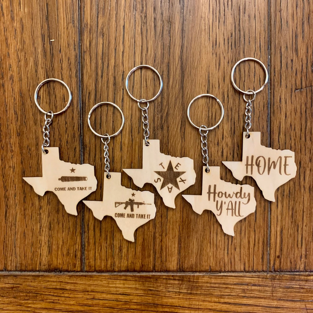 Texas Keychain Wood Engraved Keychain Texas Gift Gift for Him Key Fob ...
