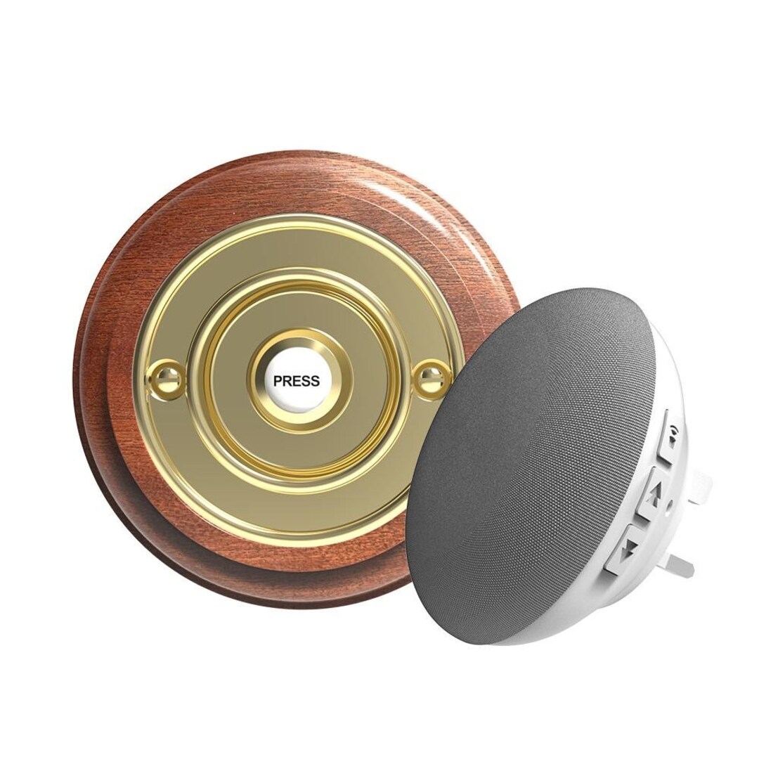 Traditional Round Wireless Doorbell in Mahogany and Brass - Etsy