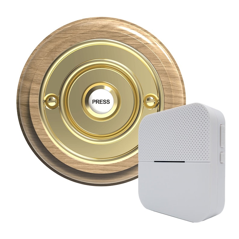 Traditional High Quality Round Wireless Doorbell in Natural Oak and ...