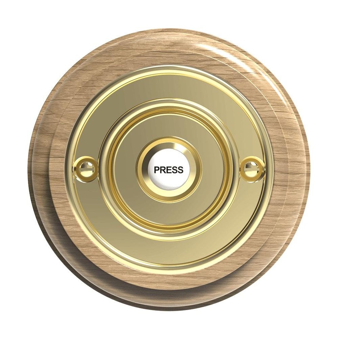 Traditional Round Wired Doorbell in Natural Oak and Brass - Etsy