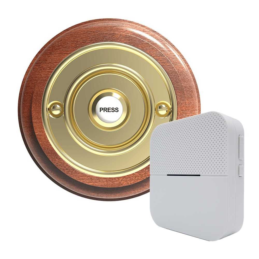Traditional Round Wireless Doorbell in Mahogany and Brass - Etsy
