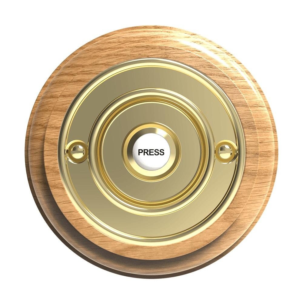 Traditional Round Wired Doorbell in Honey Oak and Brass - Etsy