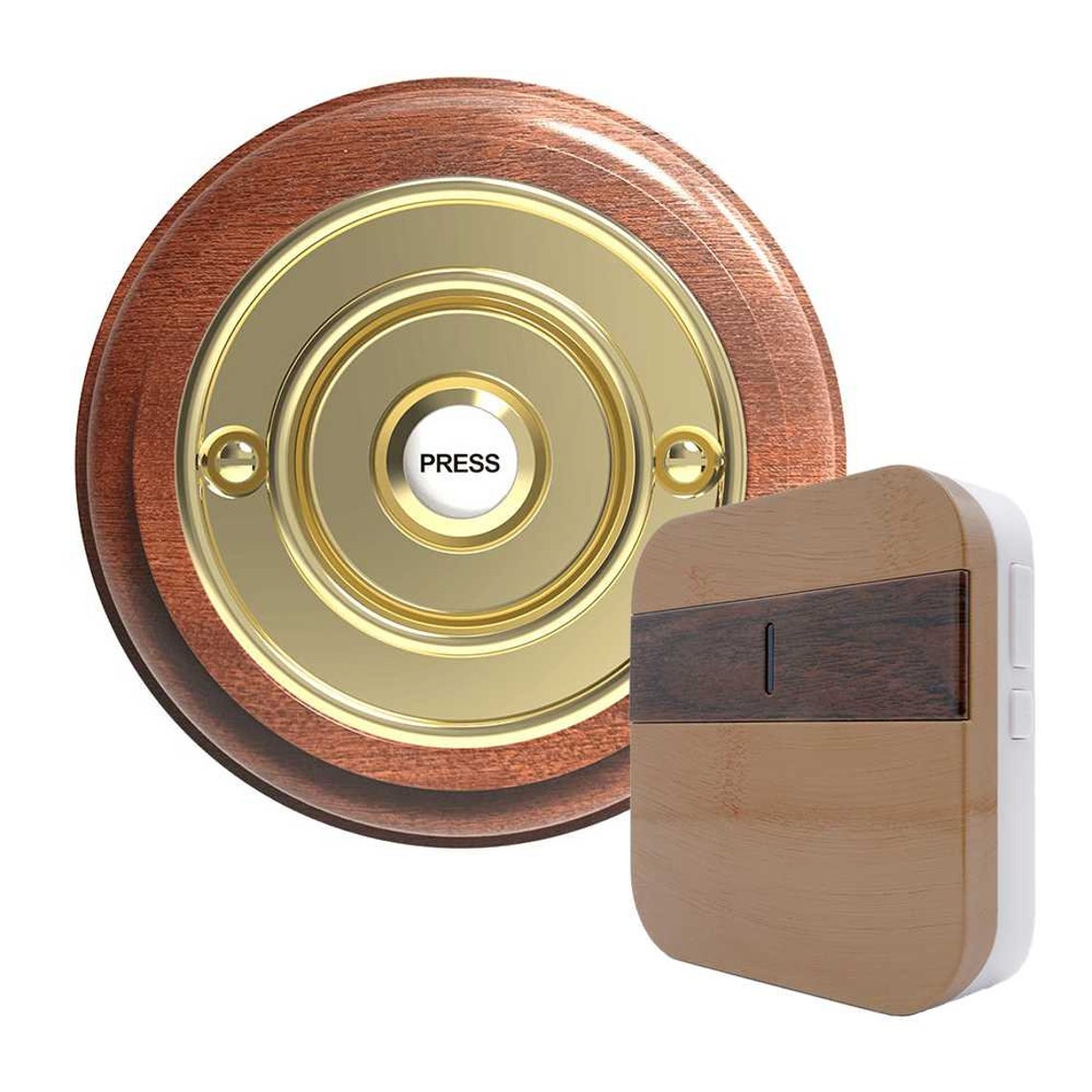Traditional Round Wireless Doorbell in Mahogany and Brass - Etsy