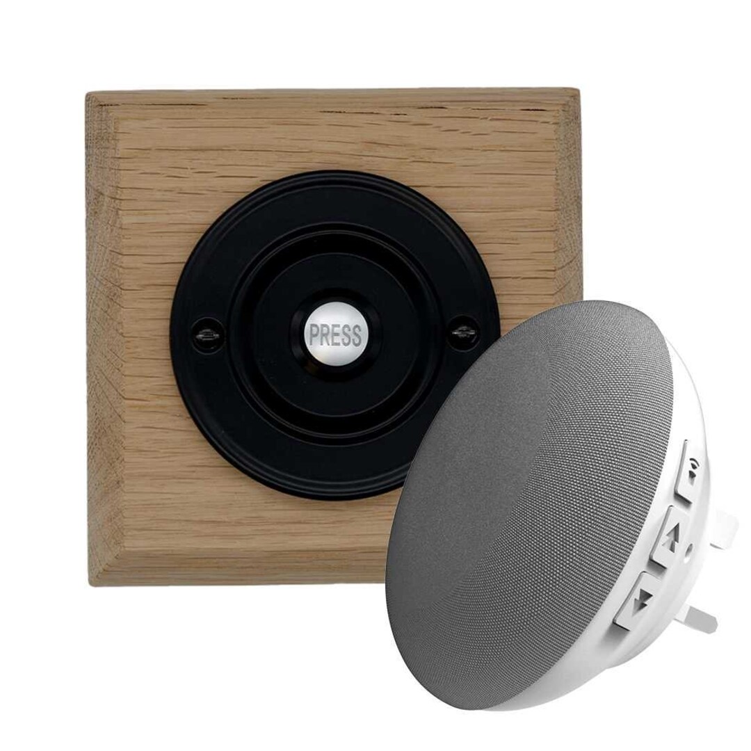 Modern Contemporary Square Wireless Doorbell in Natural Oak and Black ...
