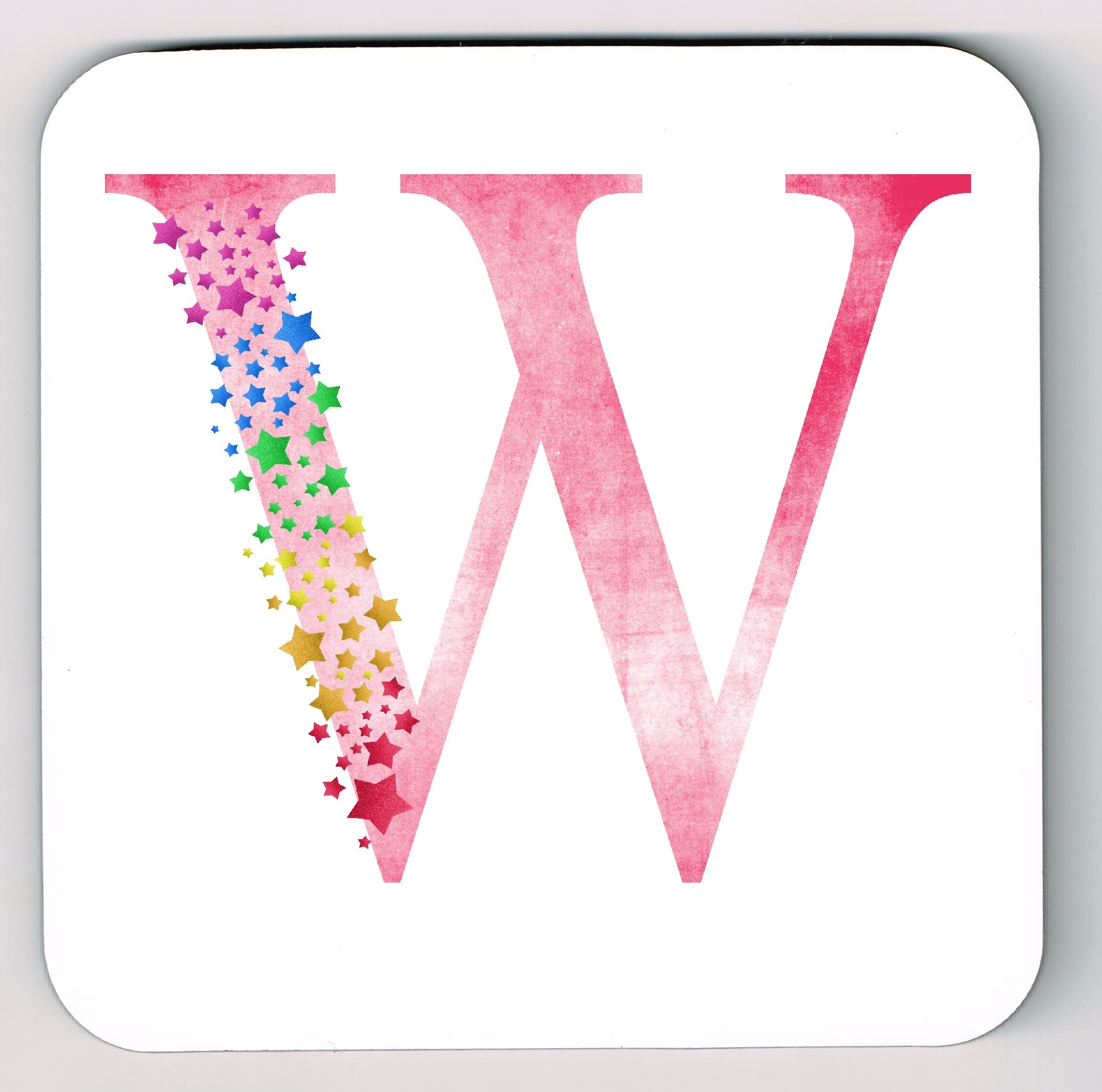 Alphabet Rainbow Colours Design Letter W Coaster, Pink Rainbow Design ...