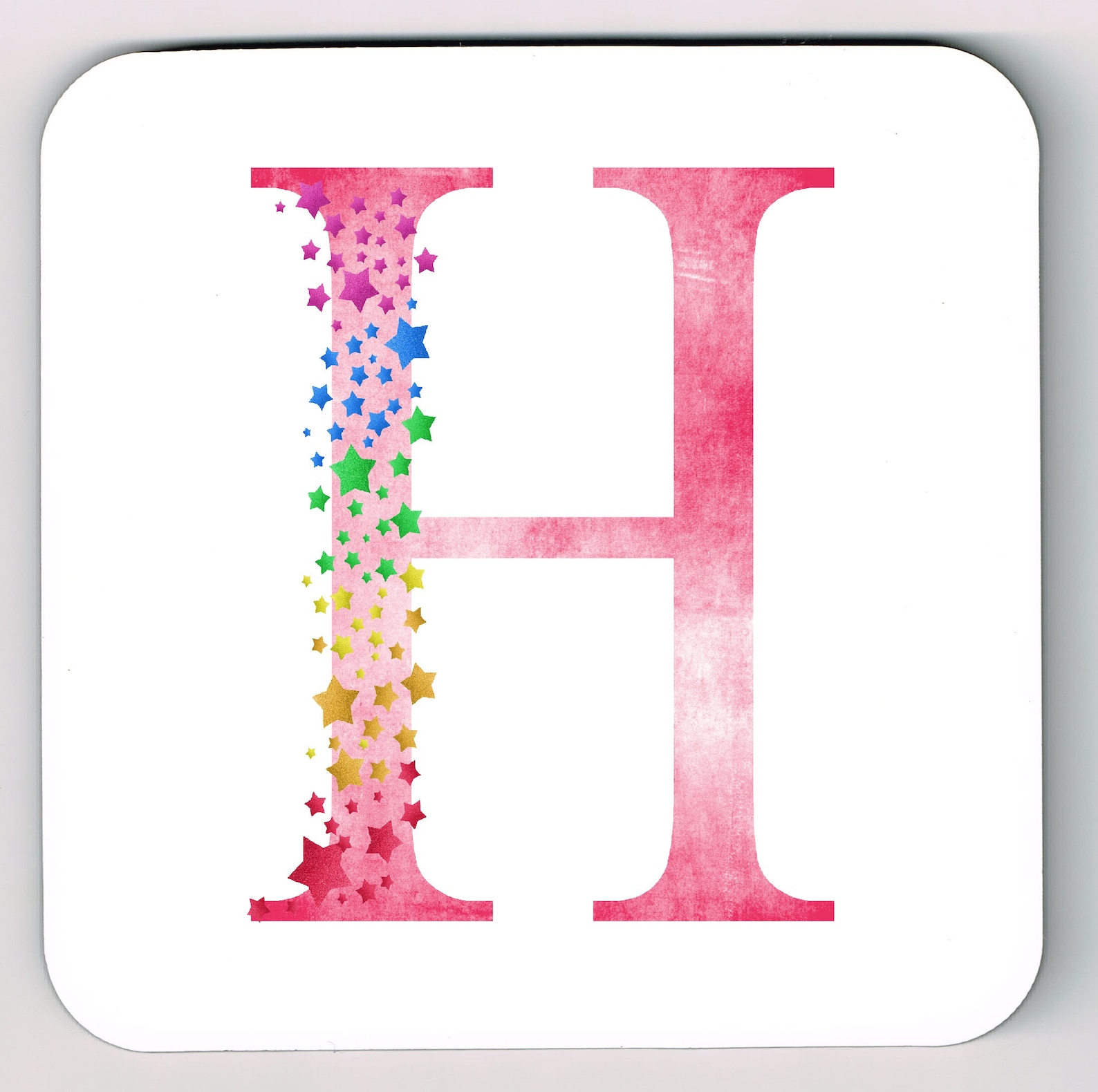 Alphabet Rainbow Colours Design Letter H Coaster, Pink Rainbow Design ...