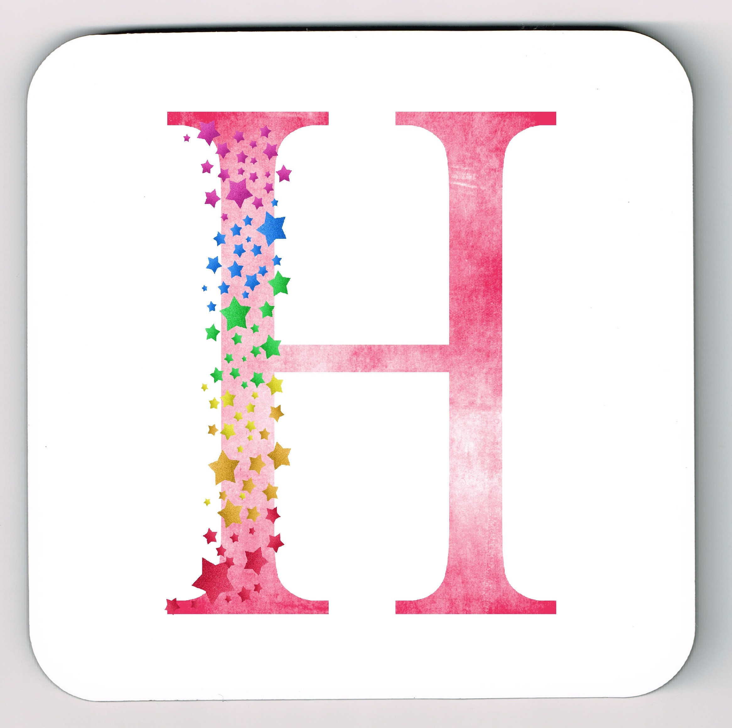 Alphabet Rainbow Colours Design Letter H Coaster, Pink Rainbow Design ...