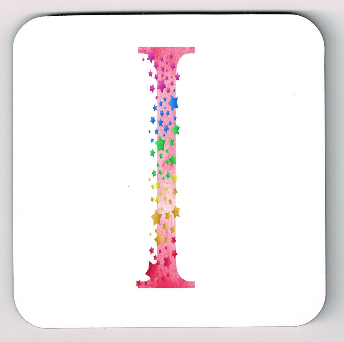 Alphabet Rainbow Colours Design Letter I Coaster, Pink Rainbow Design ...