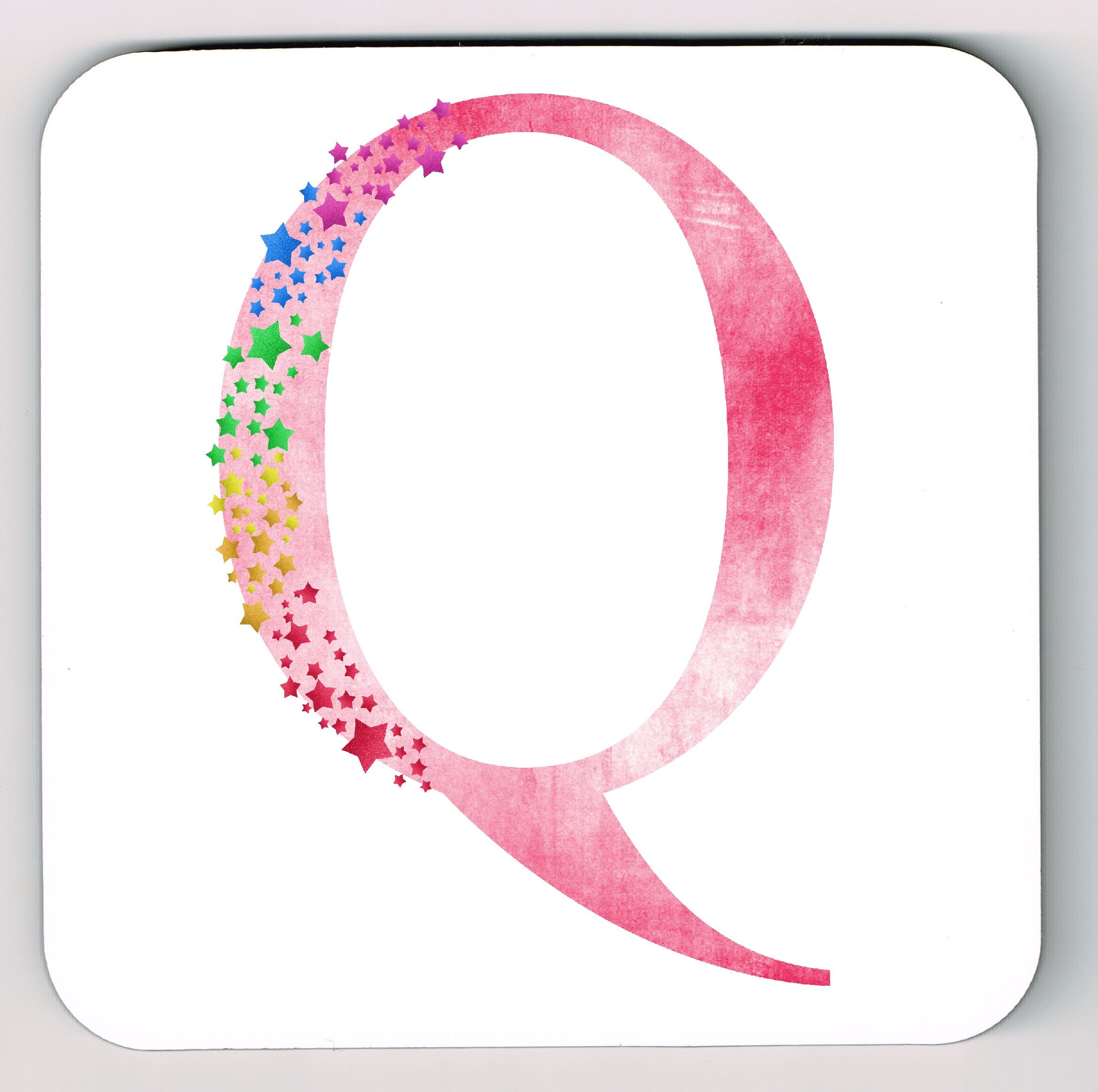 Alphabet Rainbow Colours Design Letter Q Coaster, Pink Rainbow Design ...
