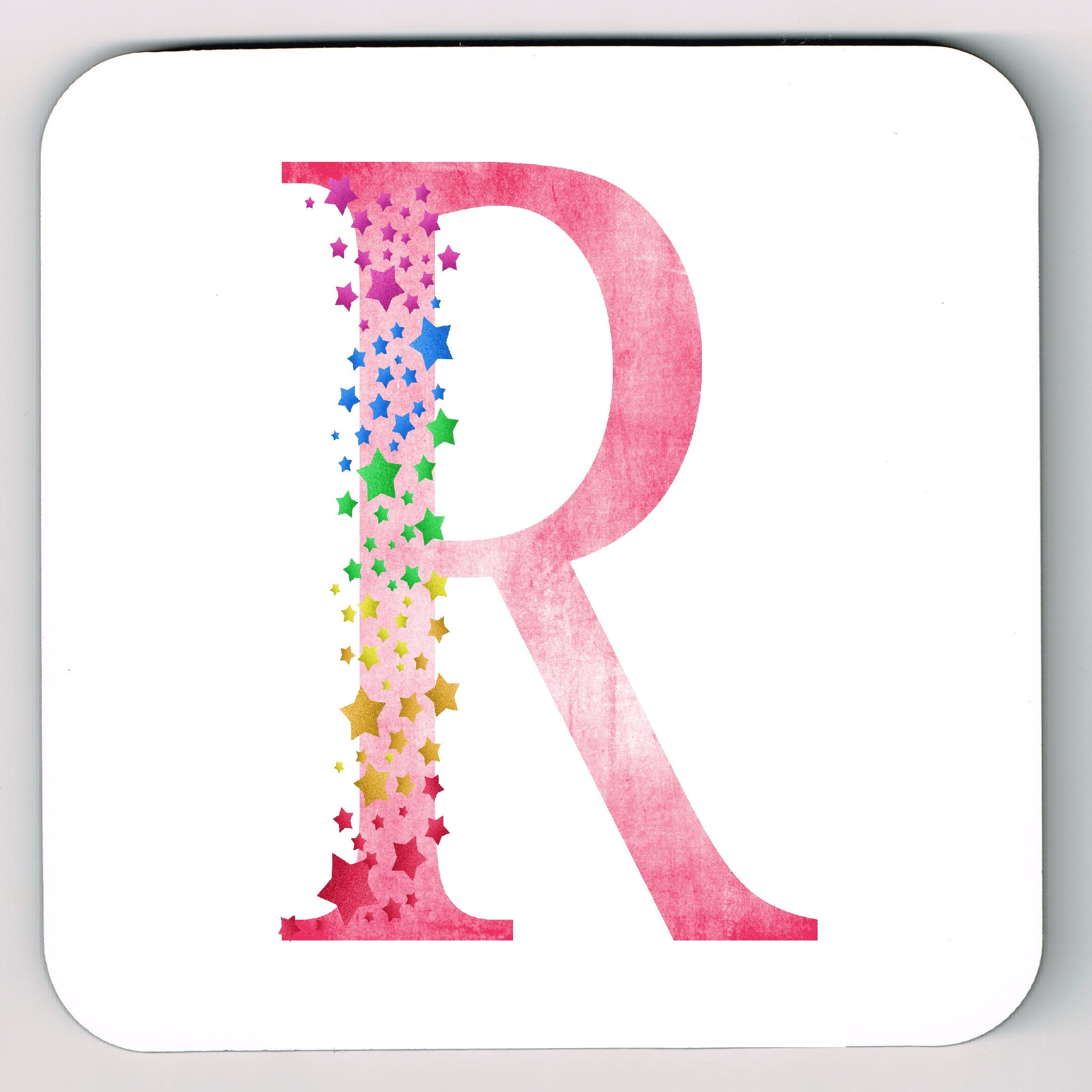 Alphabet Rainbow Colours Design Letter R Coaster, Pink Rainbow Design ...