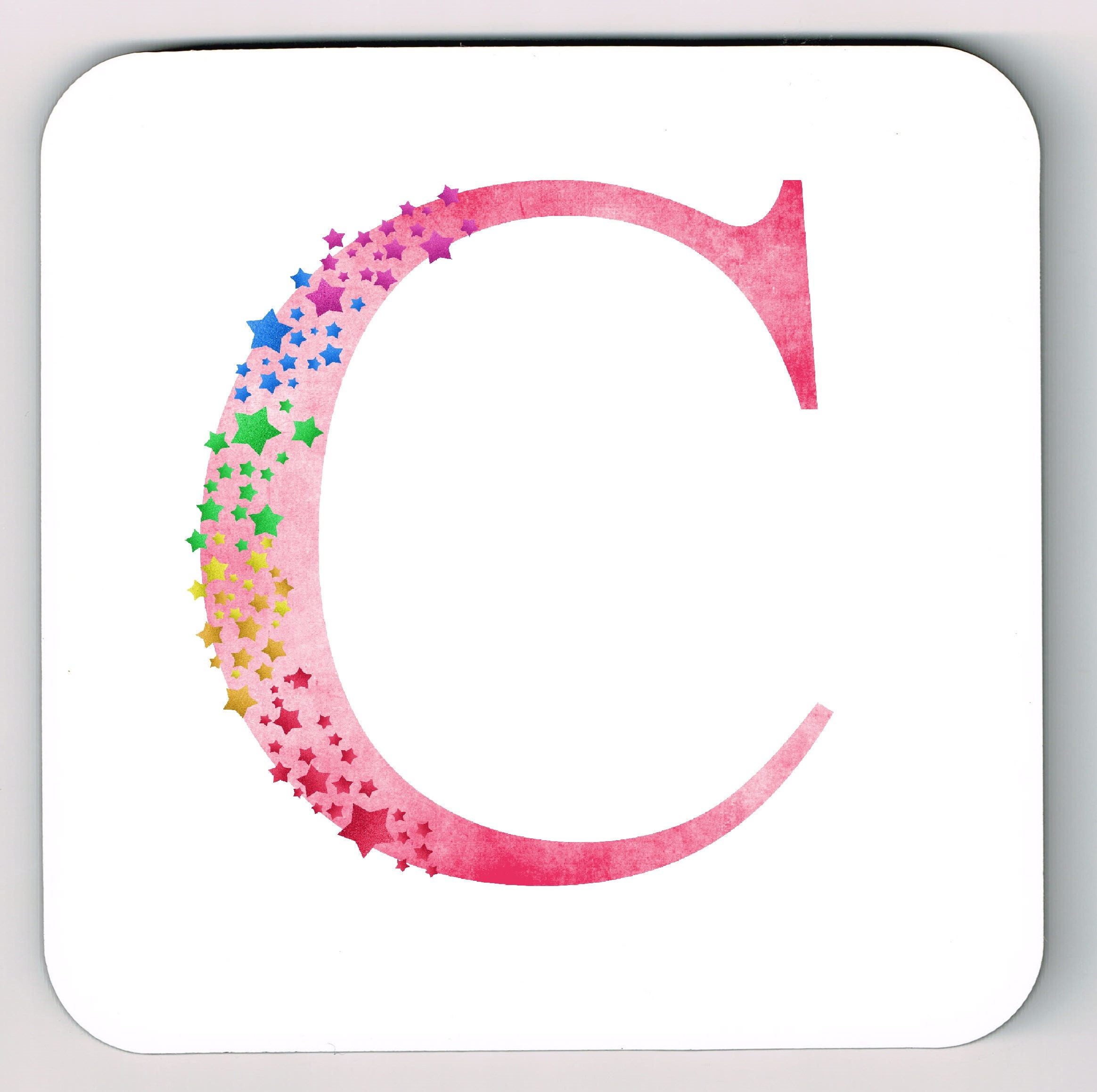 Alphabet Rainbow Colours Design Letter C Coaster, Pink Rainbow Design ...