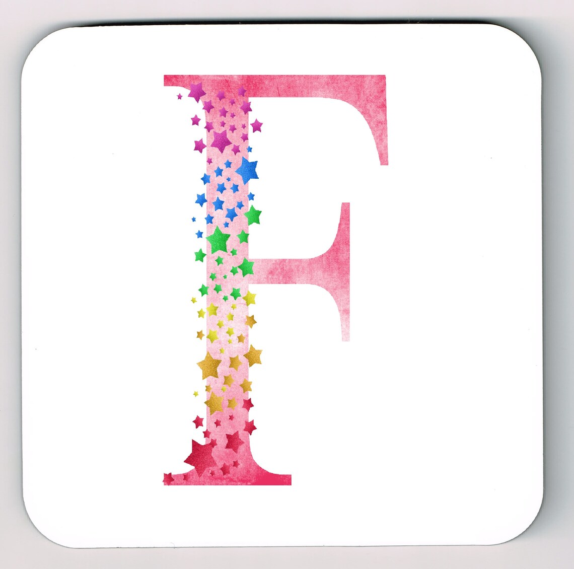 Alphabet Rainbow Colours Design Letter F Coaster, Pink Rainbow Design ...
