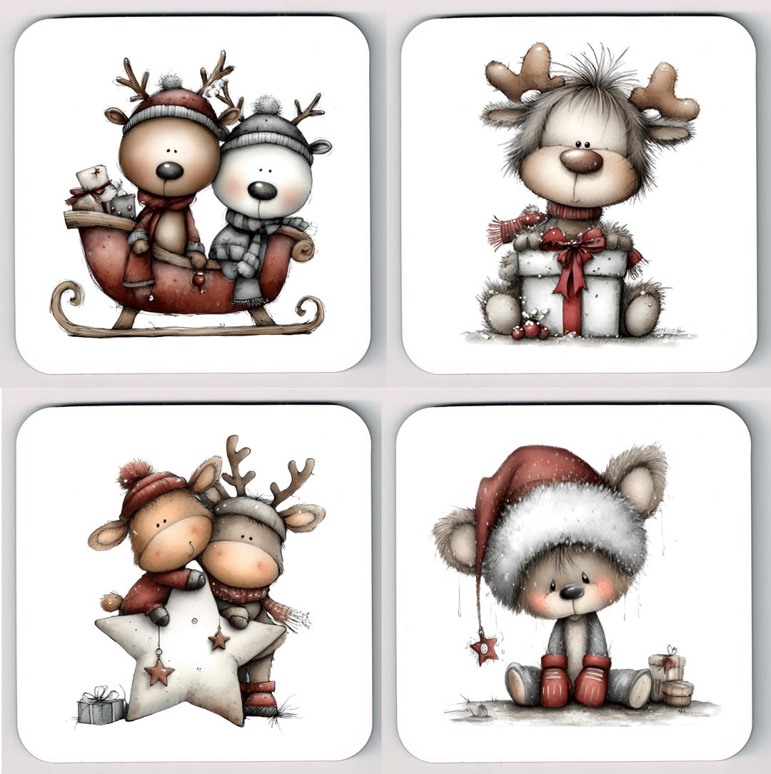 Fun Cute Secret Santa Comical Reindeer Rudolf Christmas Coasters ...