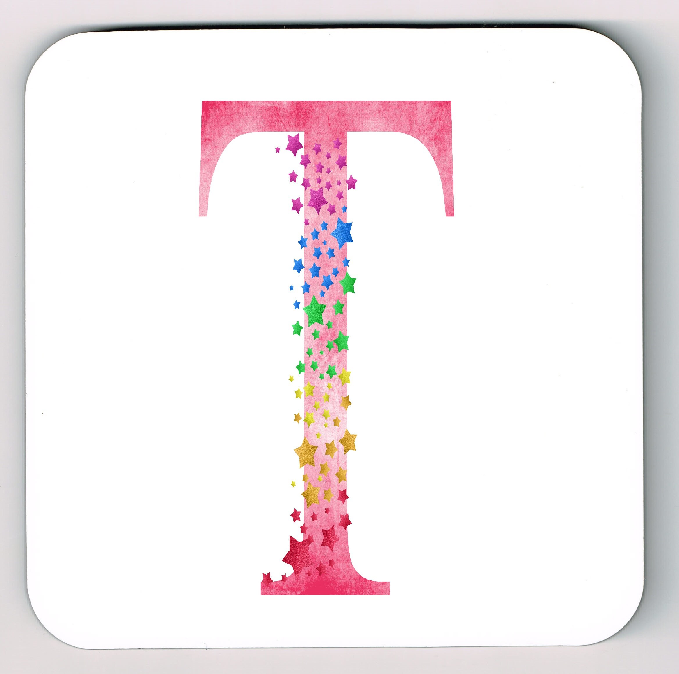 Alphabet Rainbow Colours Design Letter T Coaster, Pink Rainbow Design ...