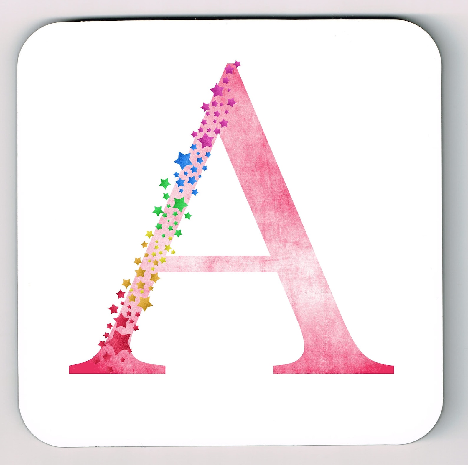 Alphabet Rainbow Colours Design Letter A Coaster, Pink Rainbow Design ...
