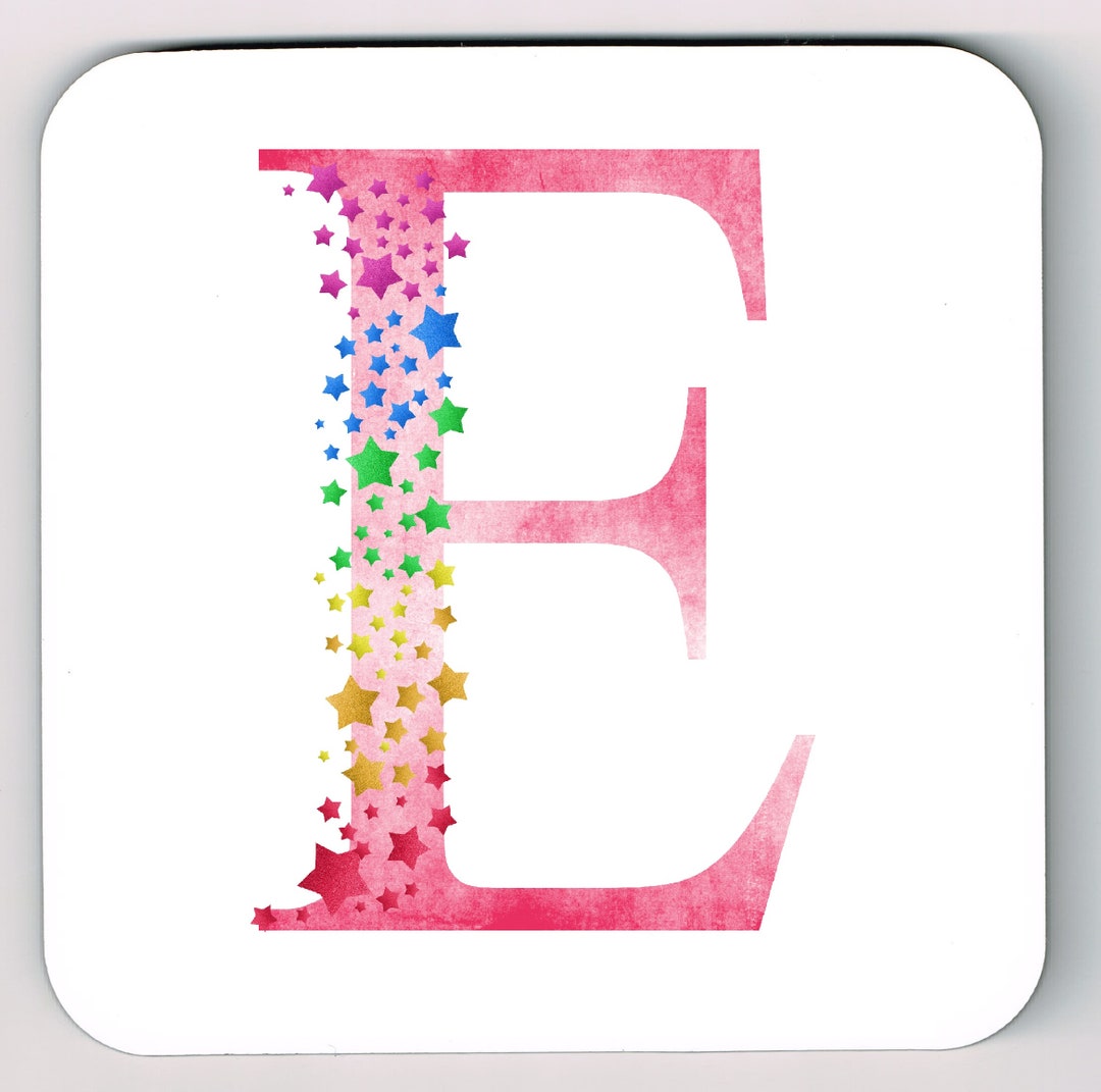 Alphabet Rainbow Colours Design Letter E Coaster, Pink Rainbow Design ...