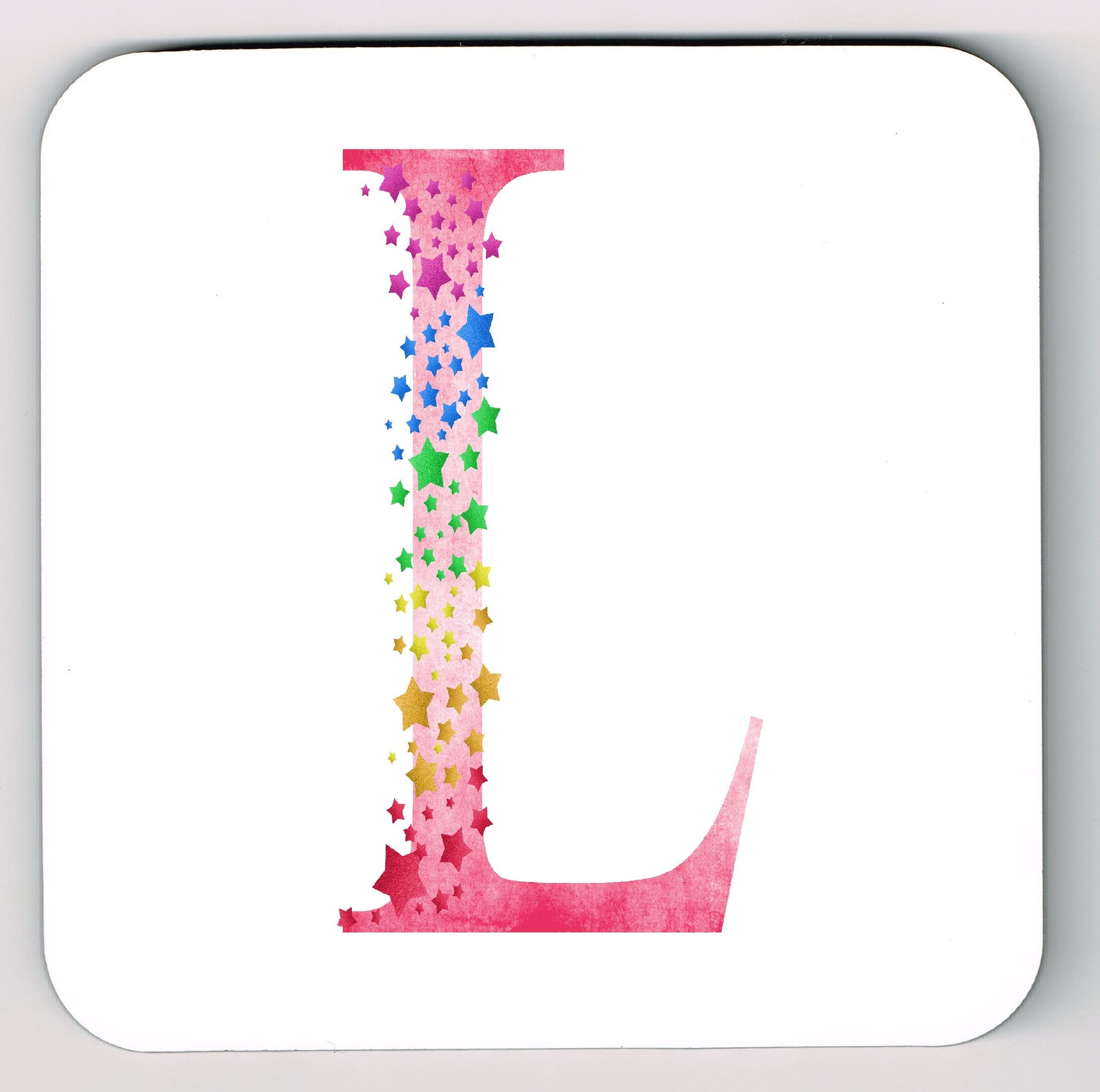 Alphabet Rainbow Colours Design Letter L Coaster, Pink Rainbow Design ...