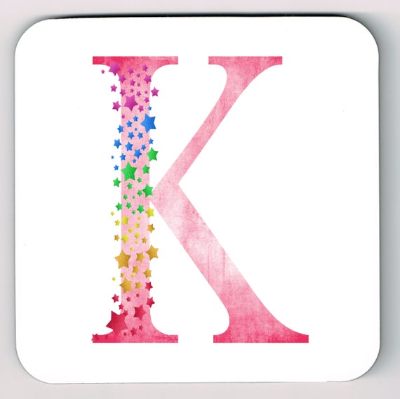 Alphabet Rainbow Colours Design Letter K Coaster Pink Rainbow | Etsy