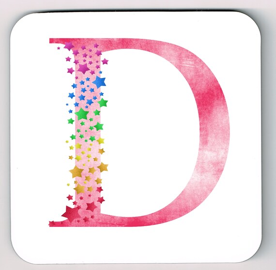 Alphabet Rainbow Colours Design Letter D Coaster Pink Rainbow | Etsy